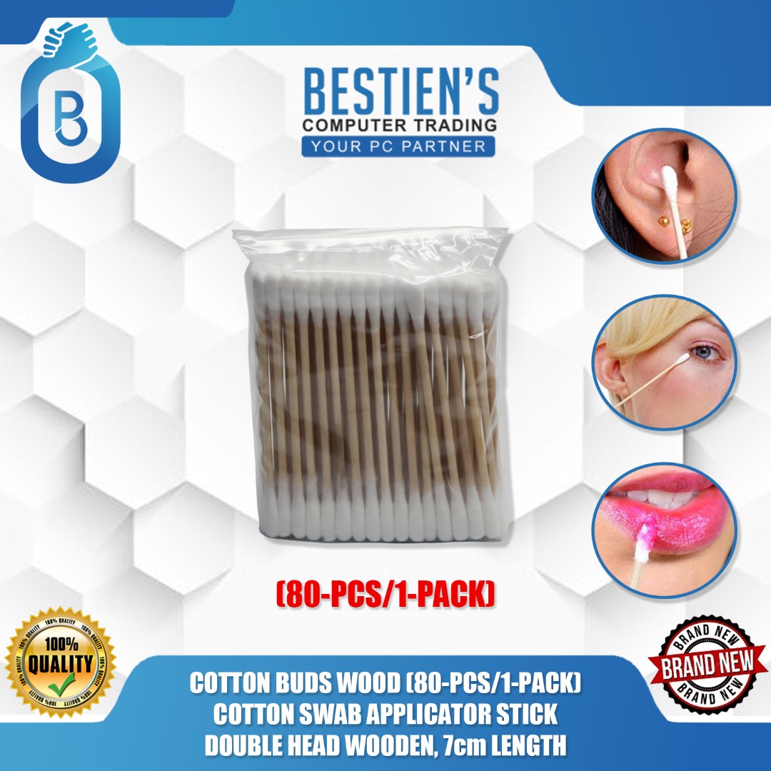COTTON BUDS WOOD (80-PCS/1-PACK), COTTON SWAB APPLICATOR STICK, DOUBLE ...