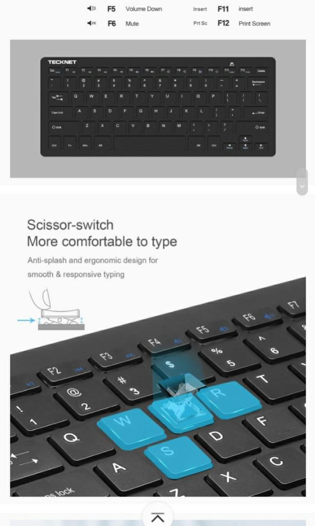 TECKNET Wireless Keyboard, 2.4G Portable Mini Computer Keyboard, Quiet ...