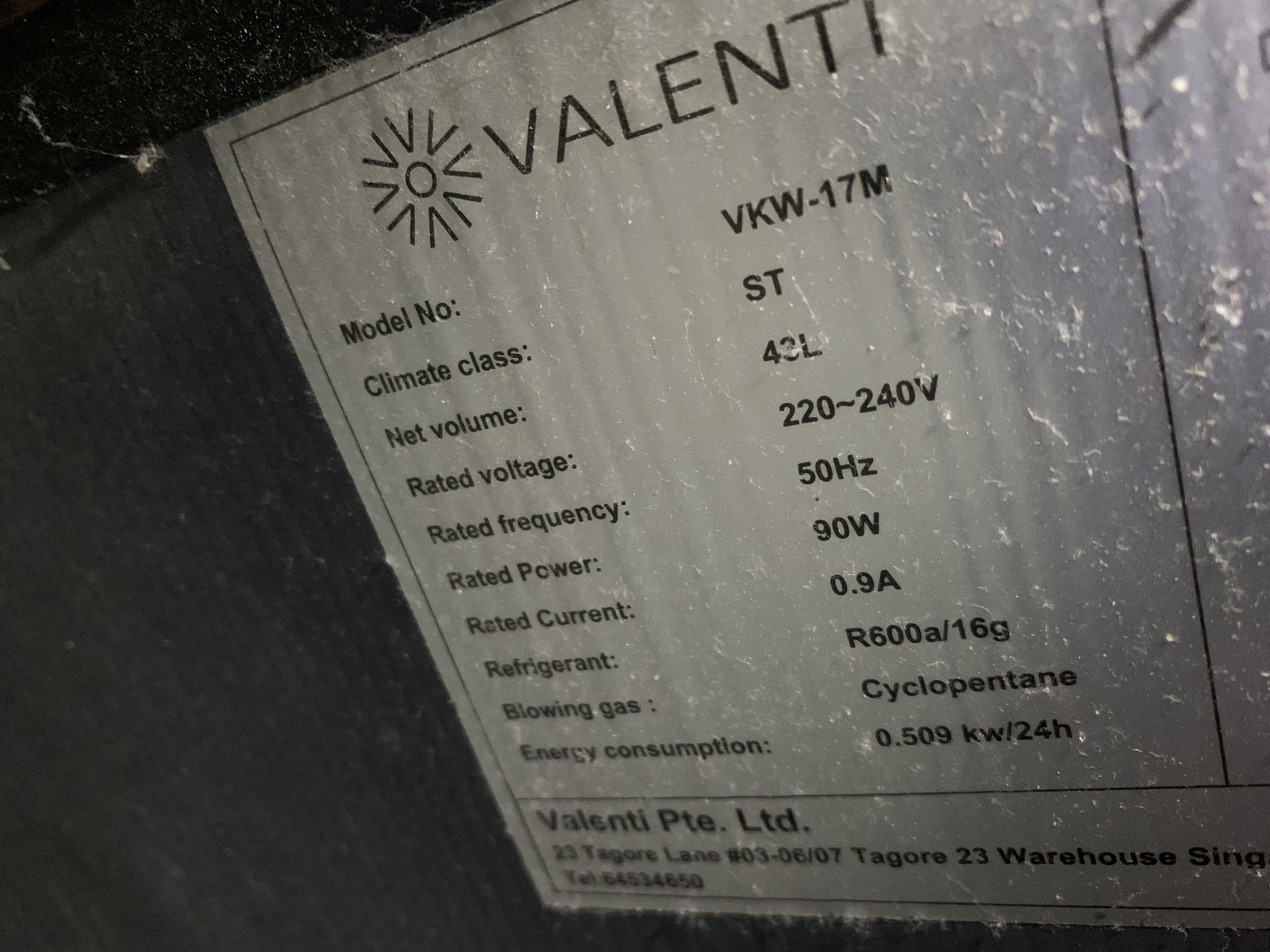 Valenti wine fridge VKW-17M, TV & Home Appliances, Kitchen Appliances ...