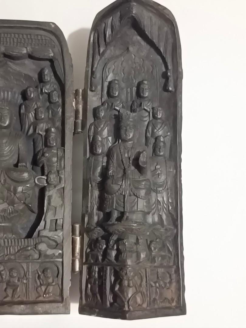 Vintage Travel Buddhist Altar Shrine Buddha Statues 3 Panel Folding To ...