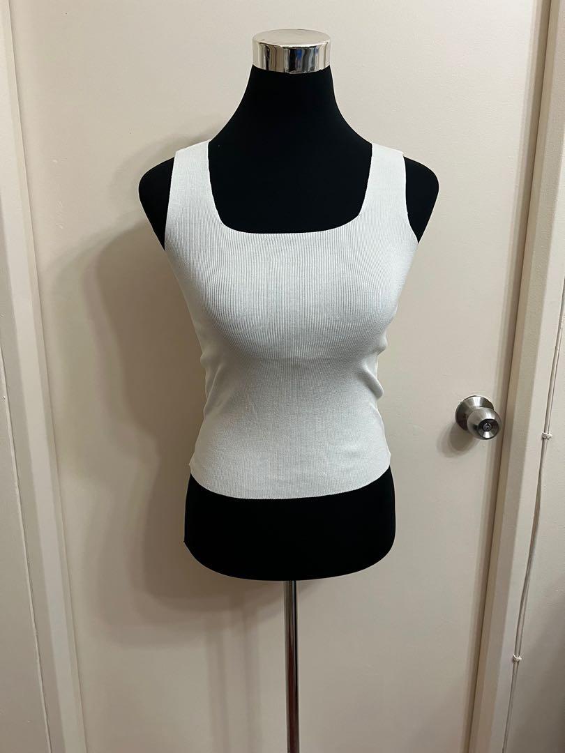 WHITE SQUARE NECK CROPPED TANK TOP, Women's Fashion, Tops, Sleeveless ...
