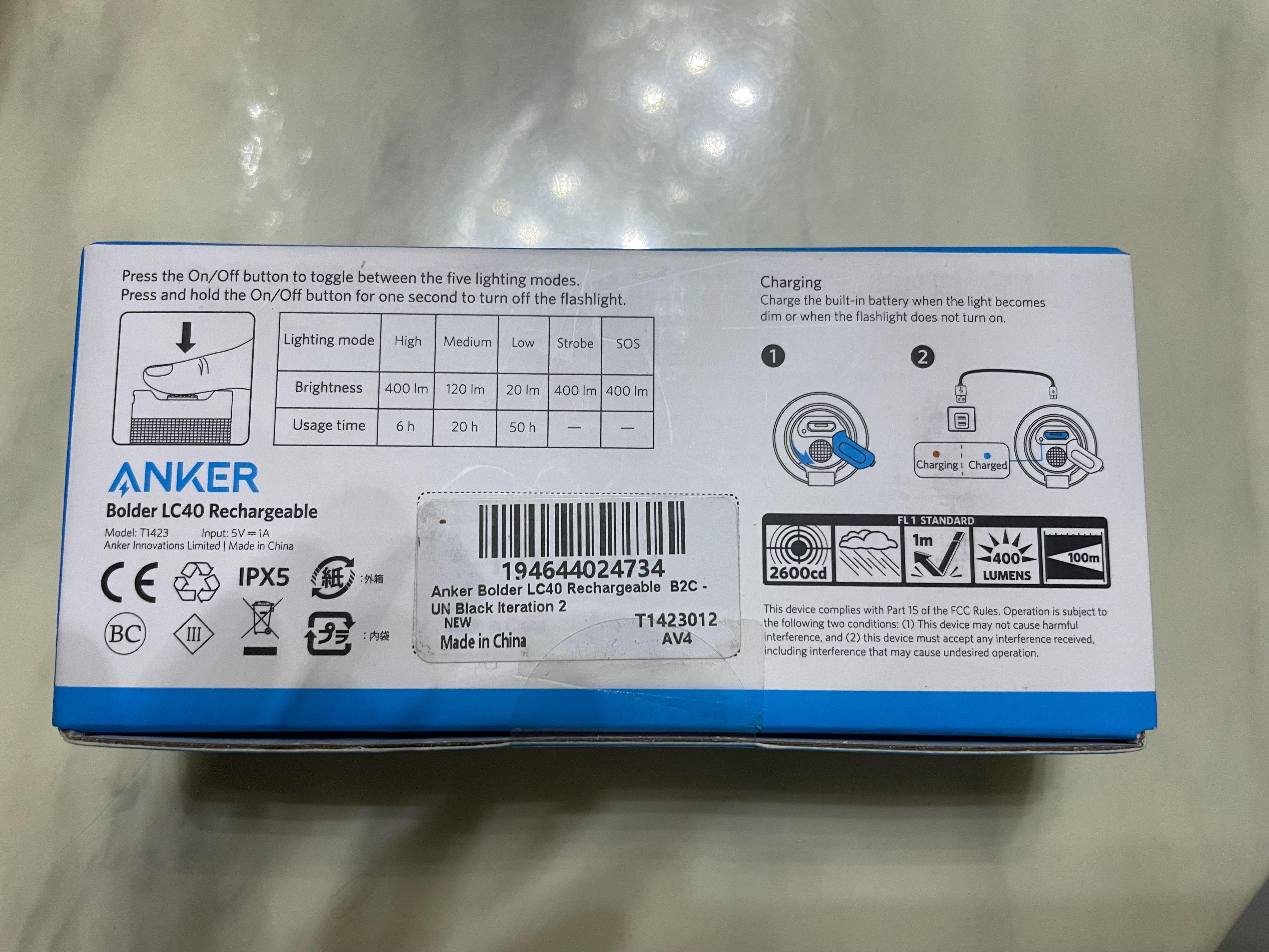 Anker Bolder LC40 LED Flashlight, 400 Lumens IP65 Water Resistant ...