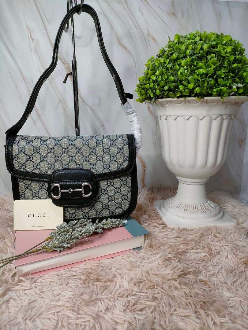 COD Gucci Horsebit 1955 Shoulder Bag Beige Blu, Women's Fashion, Bags ...
