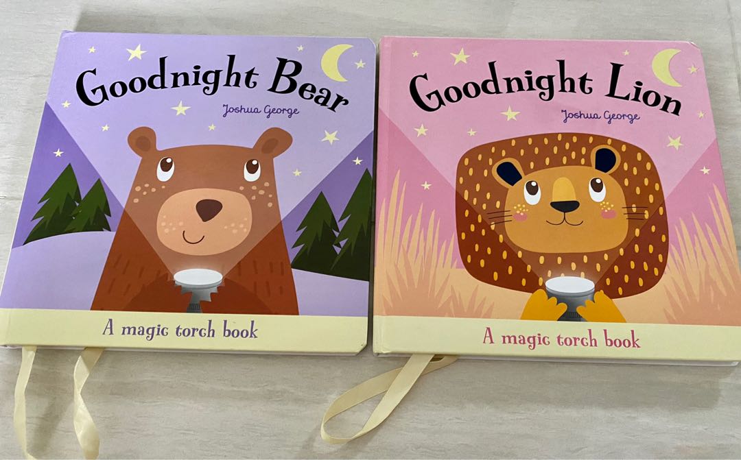 Goodnight Bear + Goodnight Lion magic torch/light board books, Hobbies ...