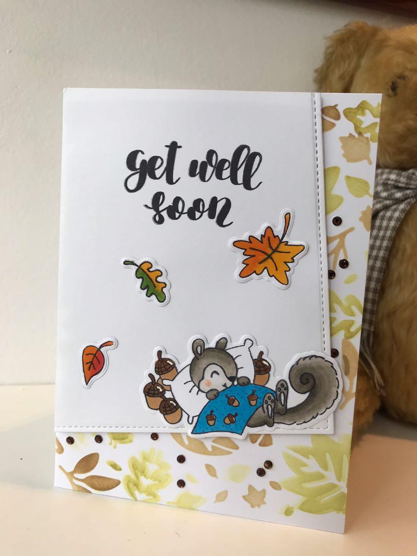 Handmade card: Get Well Soon, Squirrel, Hobbies & Toys, Stationery ...