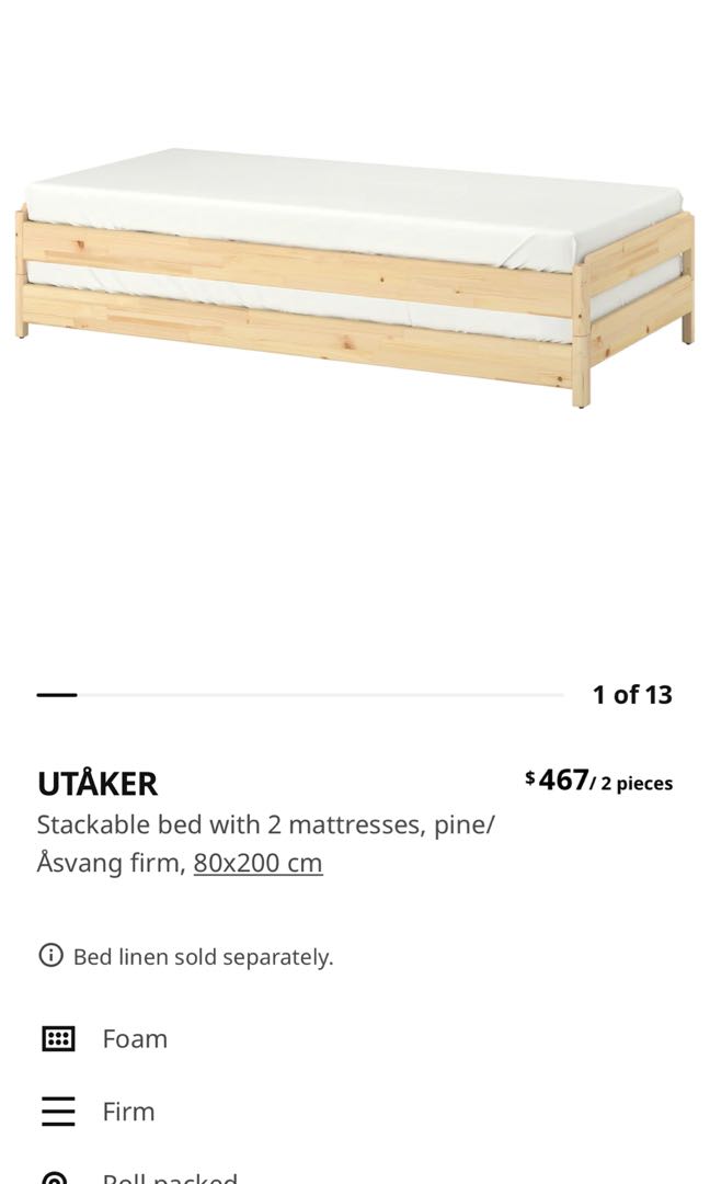 IKEA Utaker Stackable Bed with Mattresses, Furniture & Home Living ...