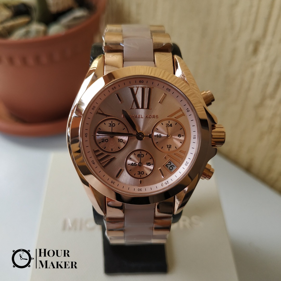 MICHAEL KORS MK6066 Bradshaw Mini Chronograph Rose Dial Ladies Watch ...