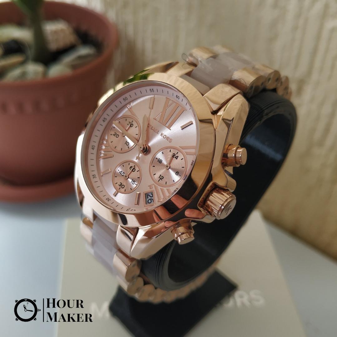 MICHAEL KORS MK6066 Bradshaw Mini Chronograph Rose Dial Ladies Watch ...