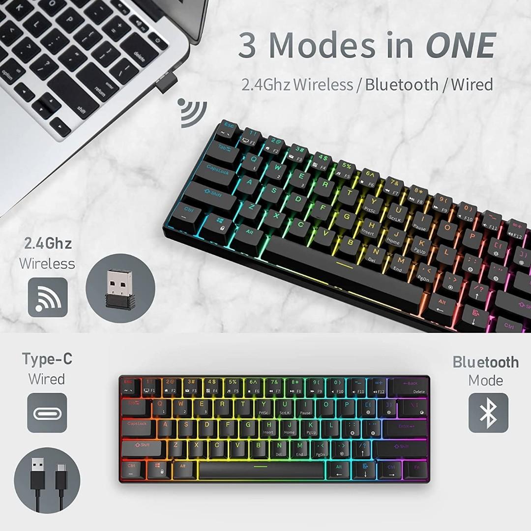 RK ROYAL KLUDGE RK61 RGB Wireless/Wired 60% Compact Mechanical Keyboard ...