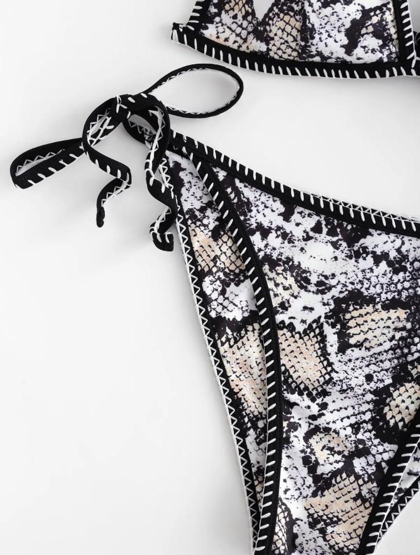 Stitch Contrast Snakeskin Bikini Set, Women's Fashion, Swimwear ...
