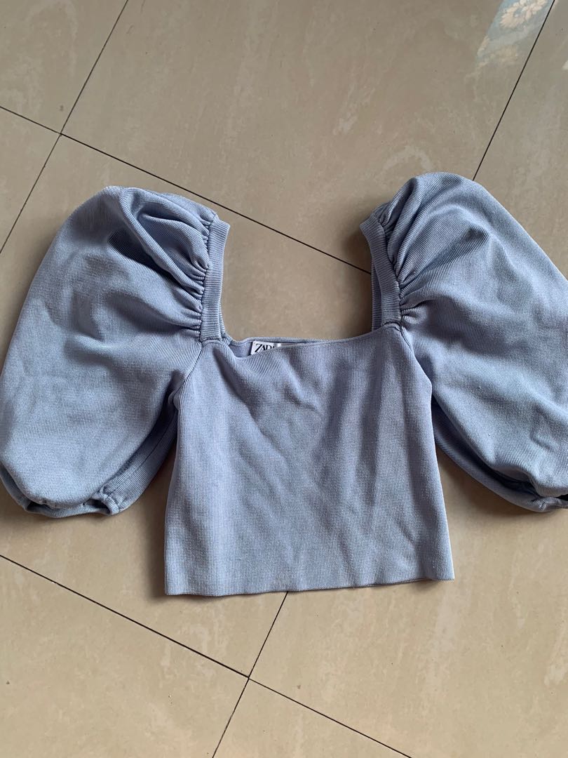 Zara Baby Blue Puff Sleeves (Seen on Emily in Paris), Women's Fashion ...