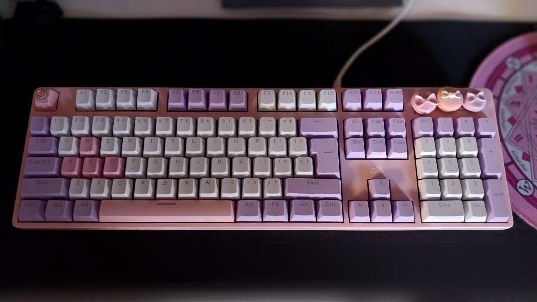 Zeus Pink Mechanical Keyboard with purple and white keycaps, Computers ...