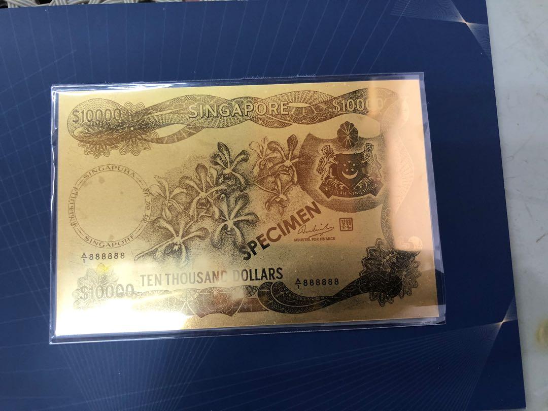 Singapore $10,000 Orchid Series 999 Flash Gold Foil Banknote Replica ...