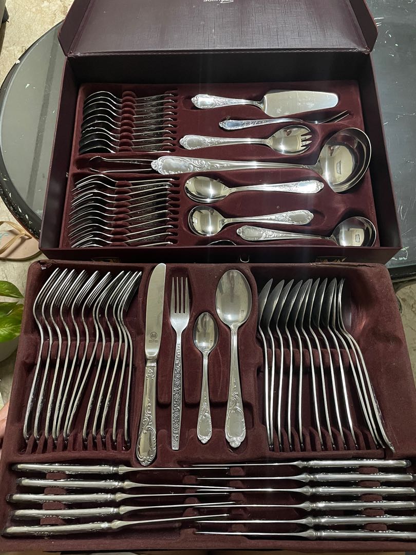 72 pieces Solingen Silverware Luxury Cutlery in a maroon case Made in ...