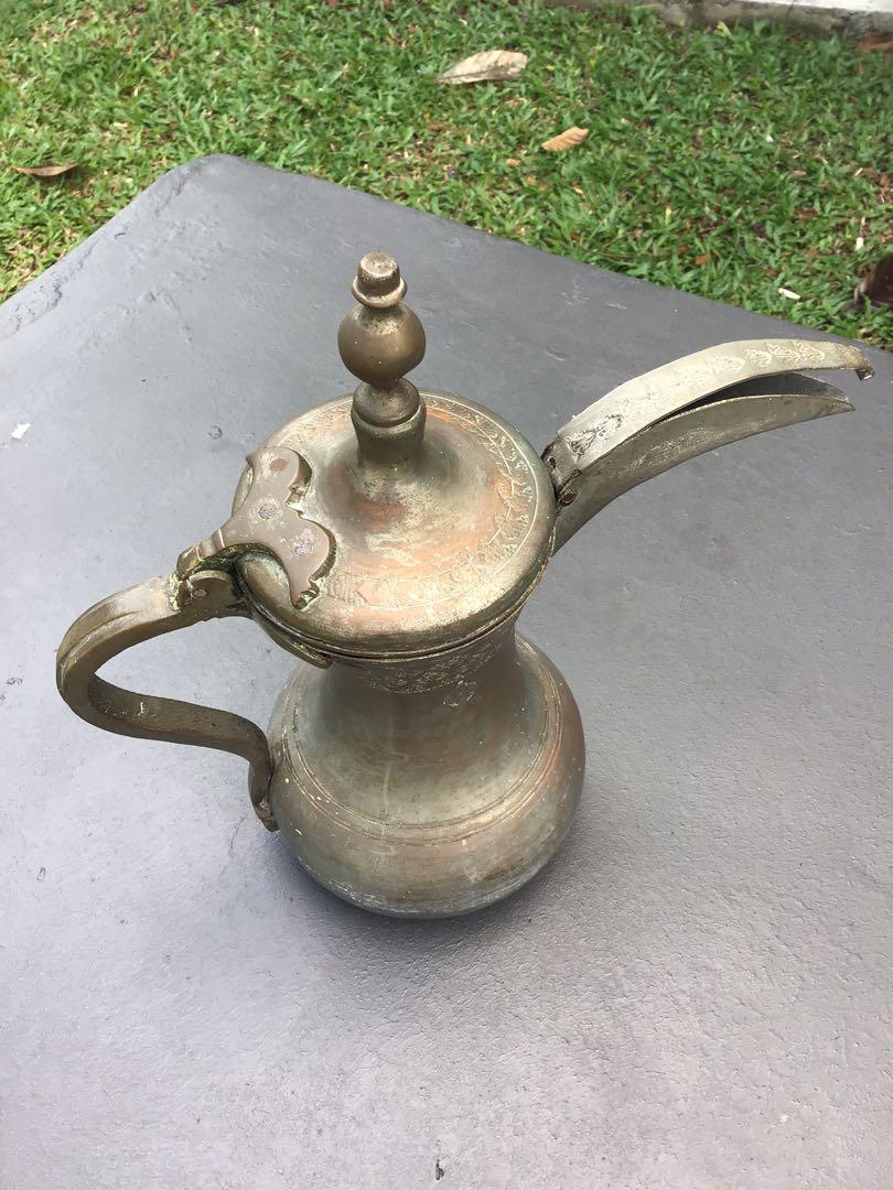 Authentic Antique Arabic Saudi Dallah Middle Eastern Red Copper and ...