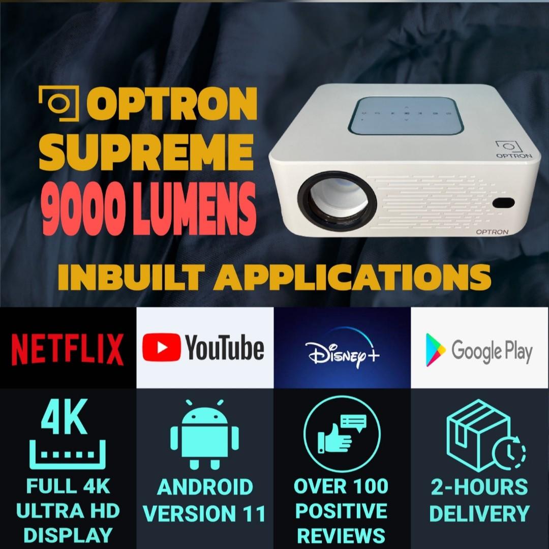 Optron Supreme projector. Portable projector. Smart tv. Tv. Lumos aura ...
