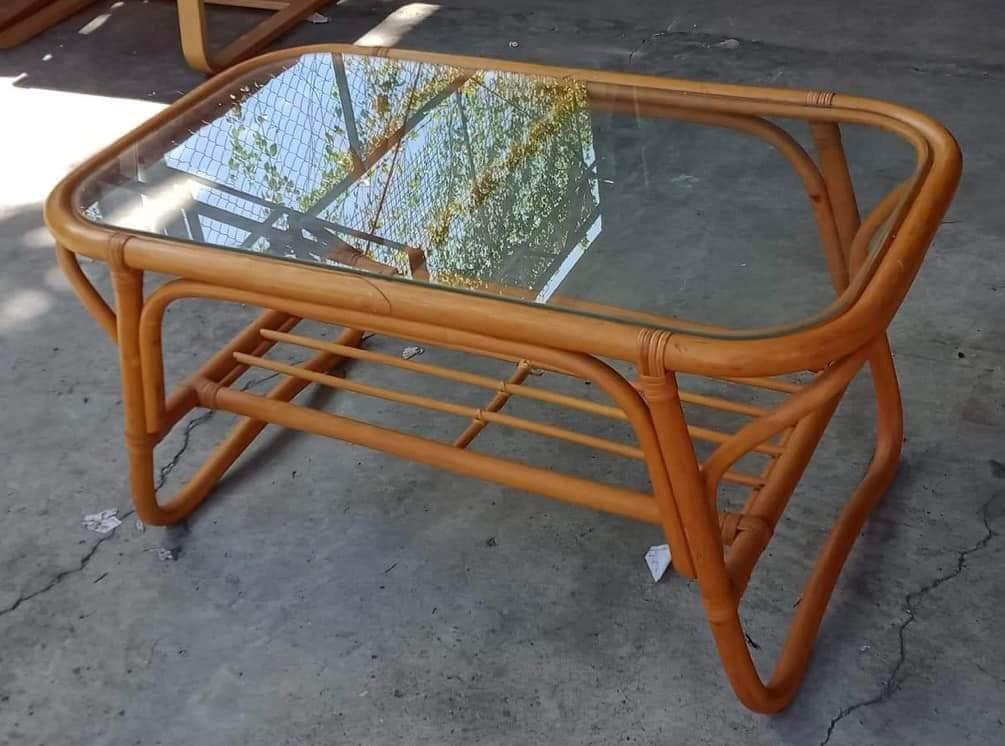 RATTAN CENTER TABLE 32L x 19W x 16H in Solid rattan Glass top ...