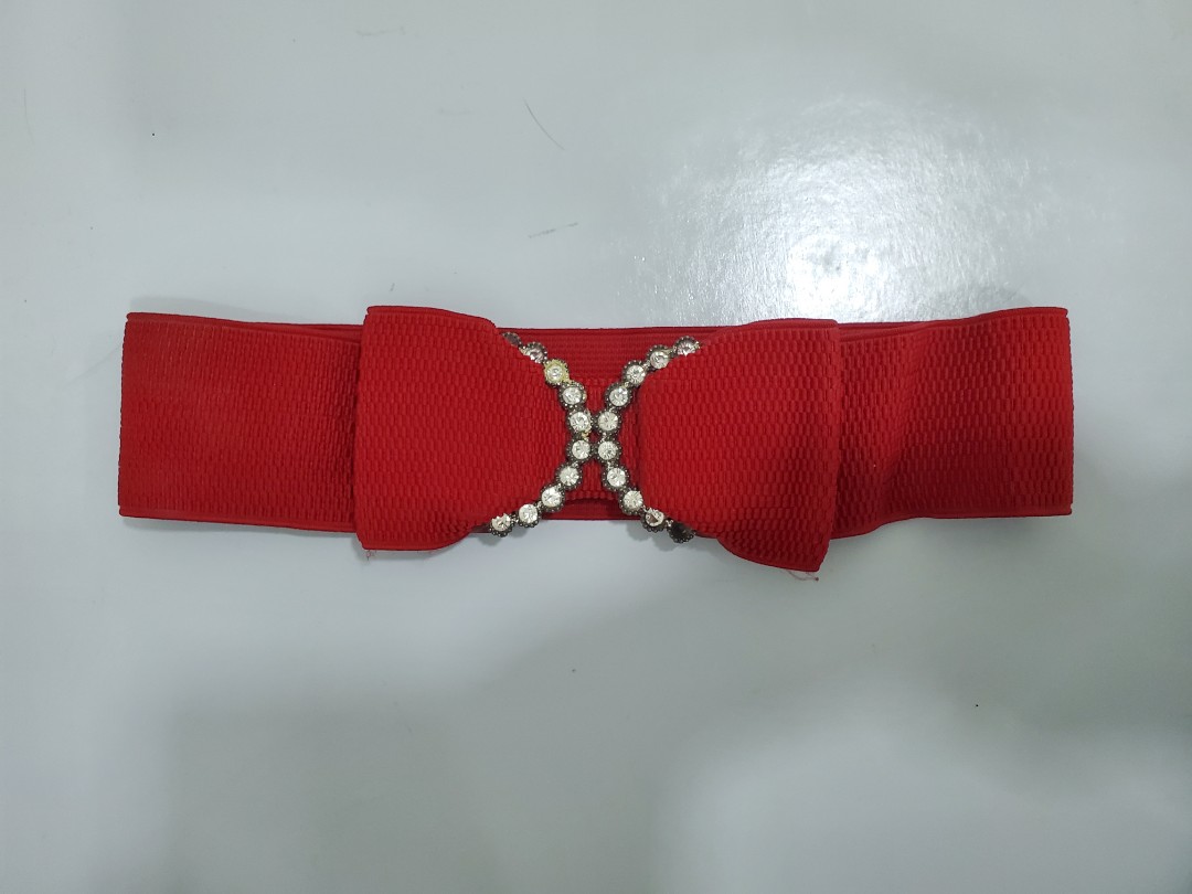 Red Garterized Thick Belt, Women's Fashion, Watches & Accessories ...