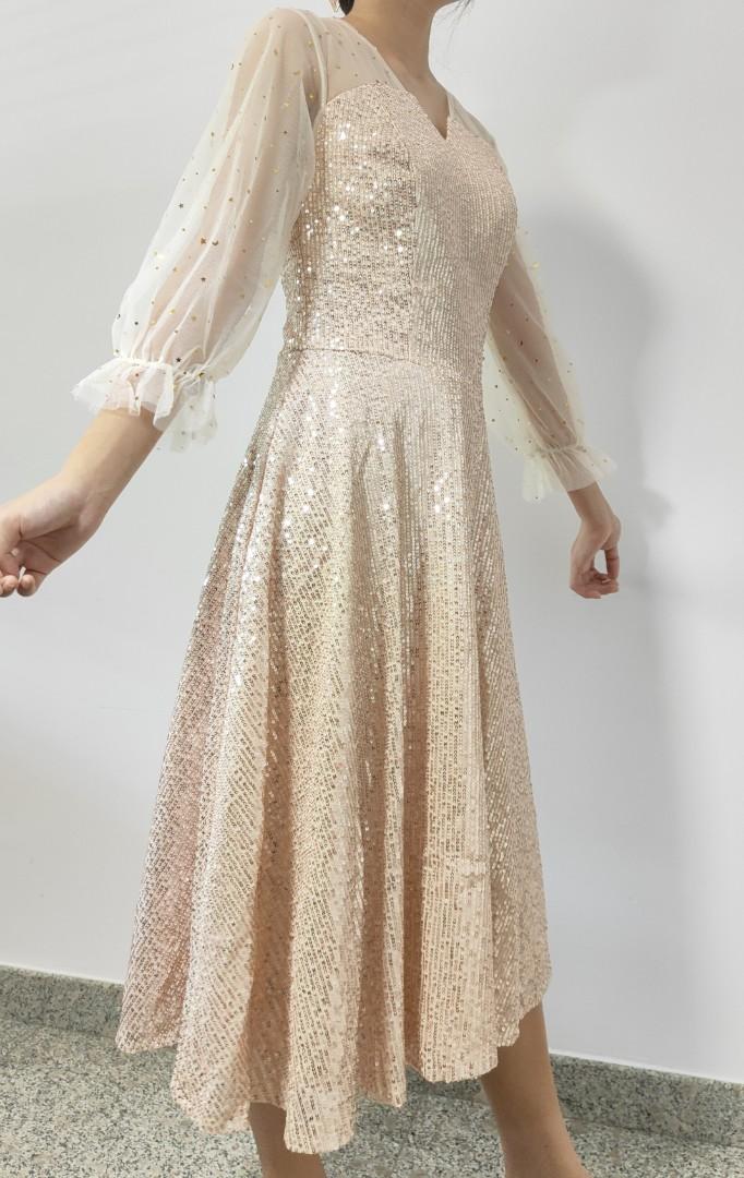 Shimmer sheer dress, Women's Fashion, Dresses & Sets, Evening dresses ...