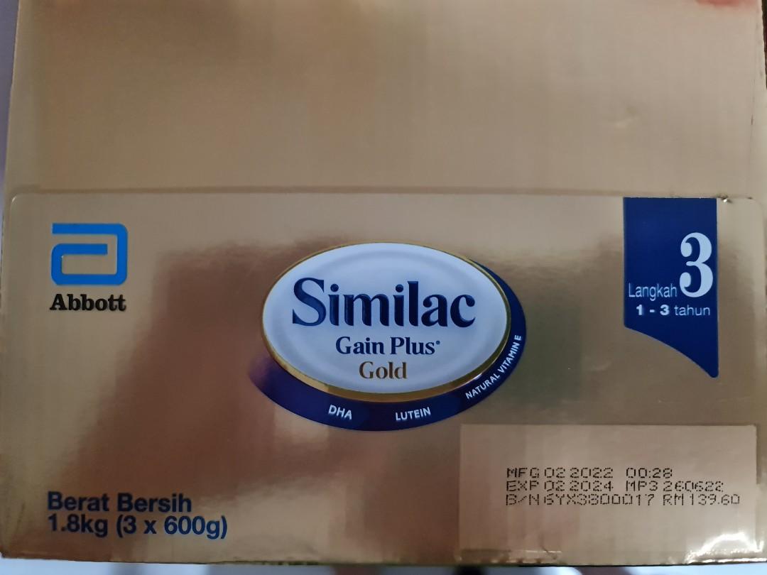 Similac Gain Plus Gold Step 3 (1-3yo) 1.8kg, Babies & Kids, Nursing ...