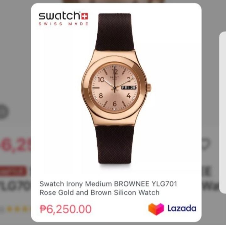 Swatch Irony Medium Brownee Rose Gold and Brown Silicon Watch, Women's ...