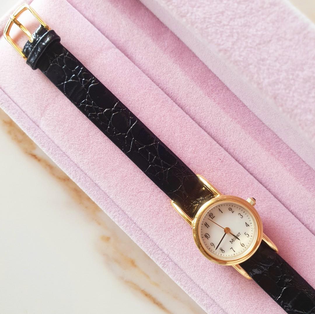 Vintage Gold Tone Monet Brand Leather Watch, Women's Fashion, Watches ...