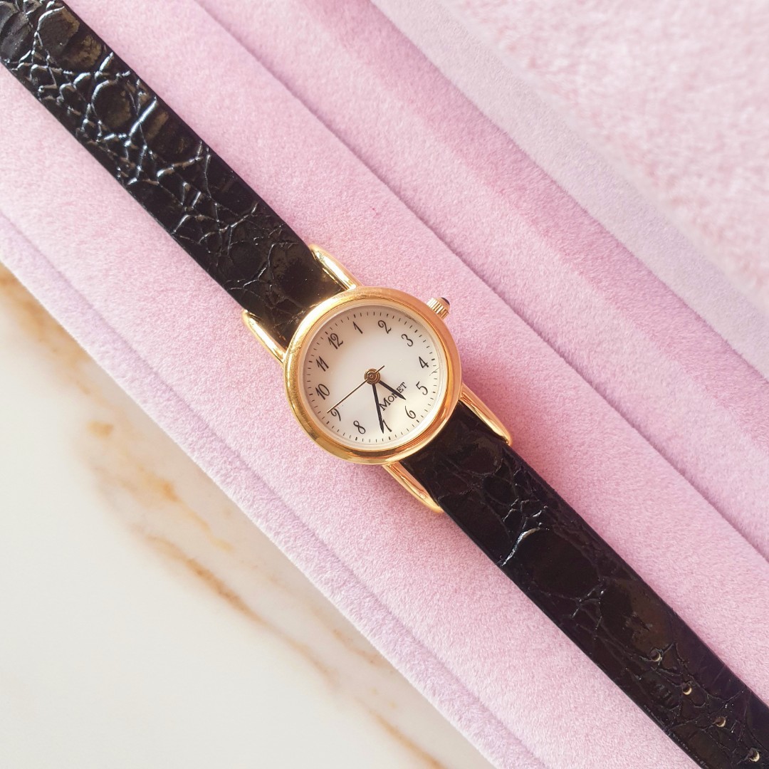 Vintage Gold Tone Monet Brand Leather Watch, Women's Fashion, Watches ...