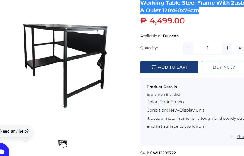 Working Table Steel Frame With 2usb & Oulet 120x60x76cm, Furniture ...