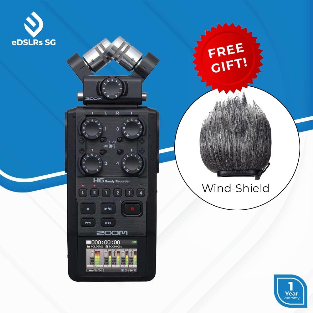 Zoom H6 All Black 6-input / 6-Track Portable Handy Recorder with Single ...