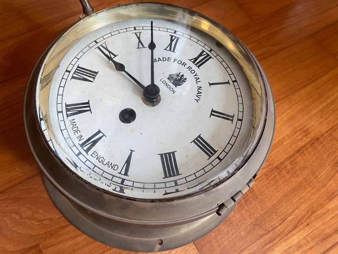 Antique Brass clock (made for Royal Navy London), Furniture & Home ...
