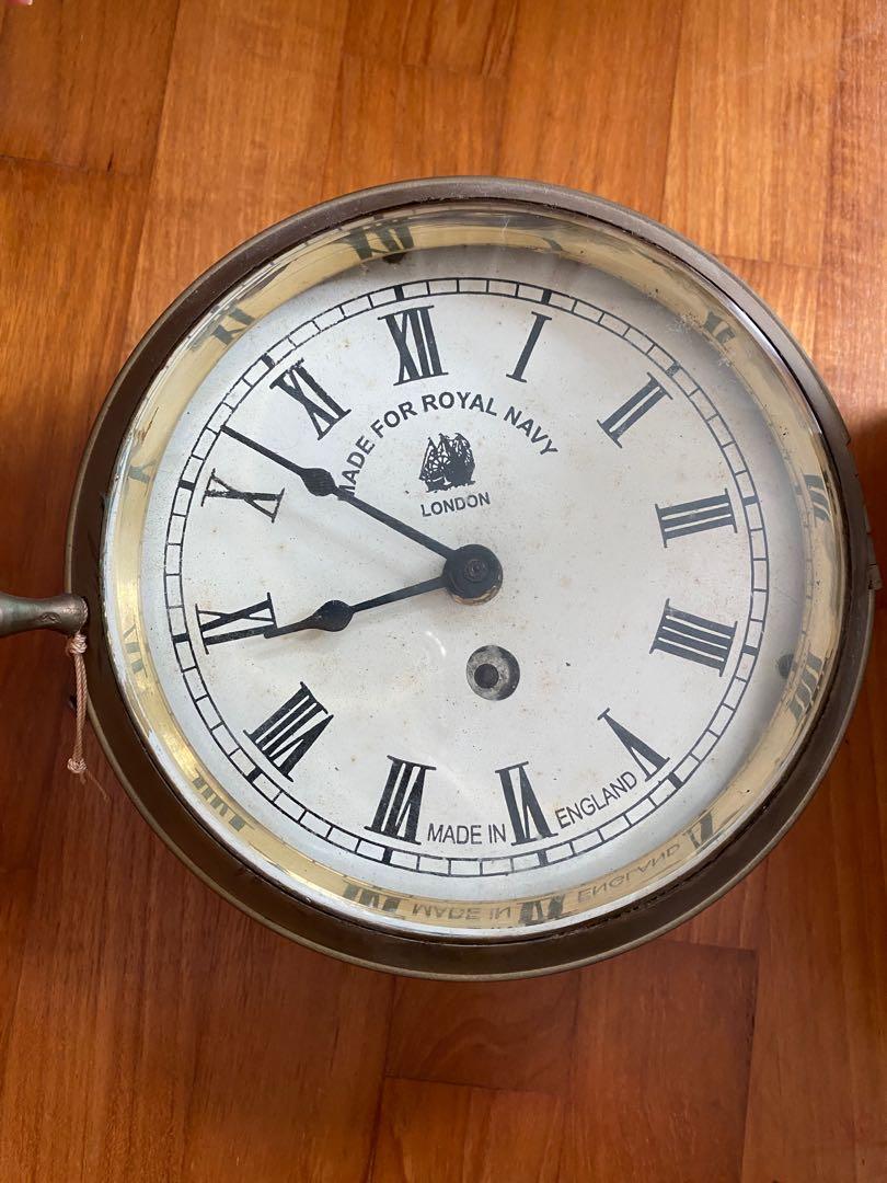 Antique Brass clock (made for Royal Navy London), Furniture & Home ...