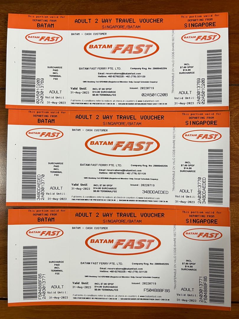 BATAM FAST FERRY $68 PHYSICAL TICKETS OPEN TICKETS TWO WAY INCLUDE TAX ...
