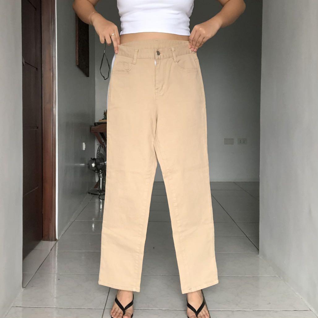 beige mom jeans, Women's Fashion, Bottoms, Jeans on Carousell