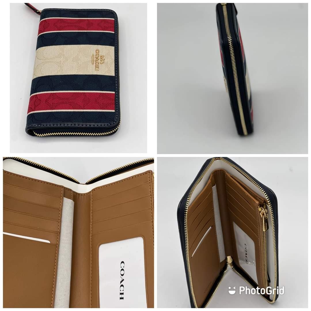 Coach Medium Id Zip Wallet In Signature Jacquard With Stripes, Women's ...