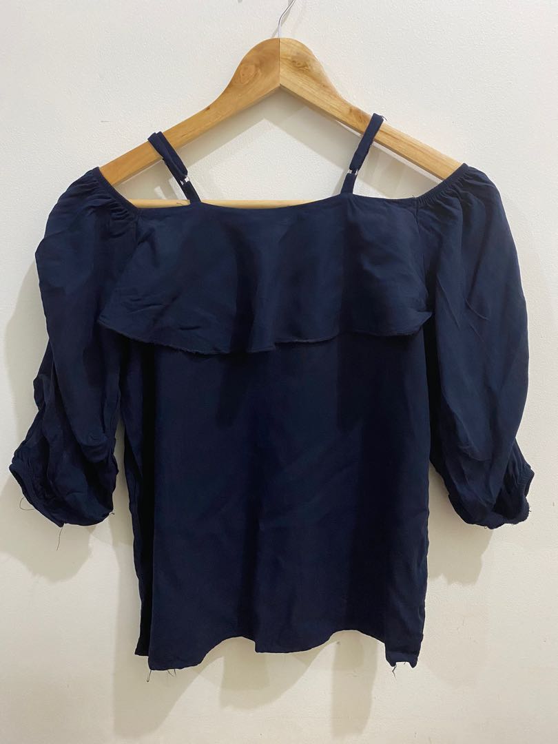 Dark Blue Top, Women's Fashion, Tops, Blouses on Carousell