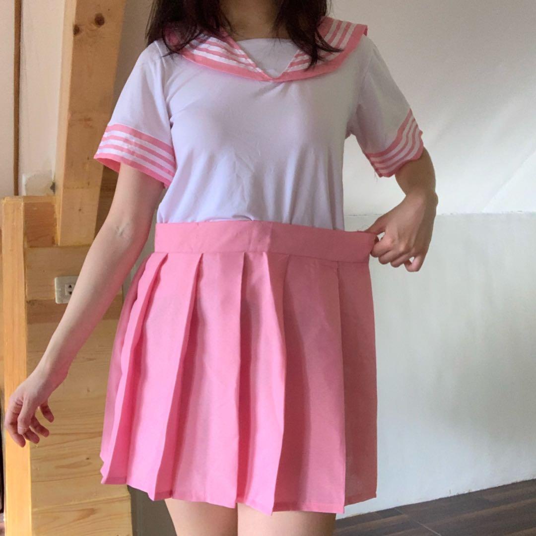 Kawaii uniform Pink schoolgirl set, Women's Fashion, Dresses & Sets ...