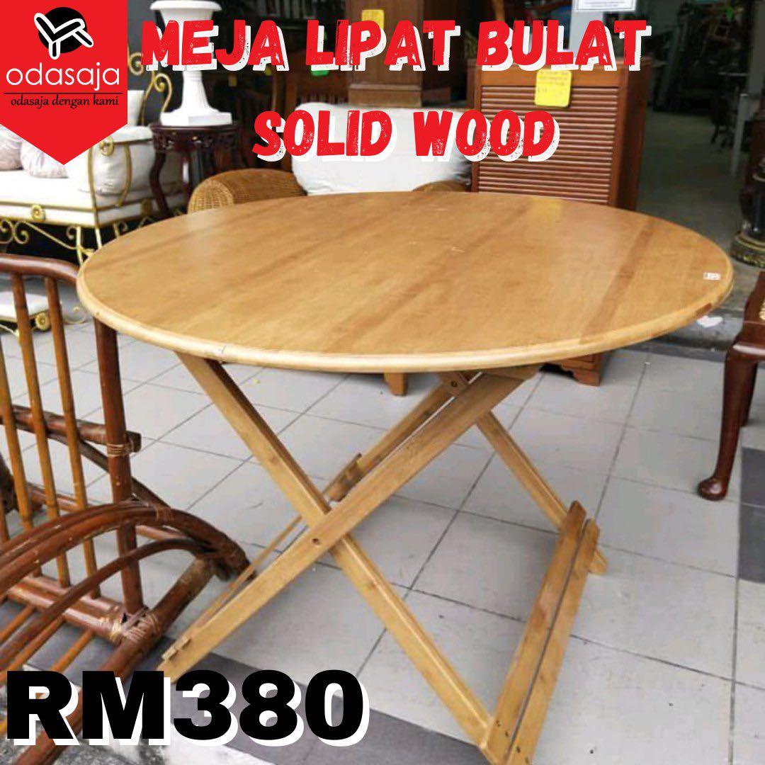 Meja Lipat Bulat Solid Wood, Furniture & Home Living, Furniture, Tables ...