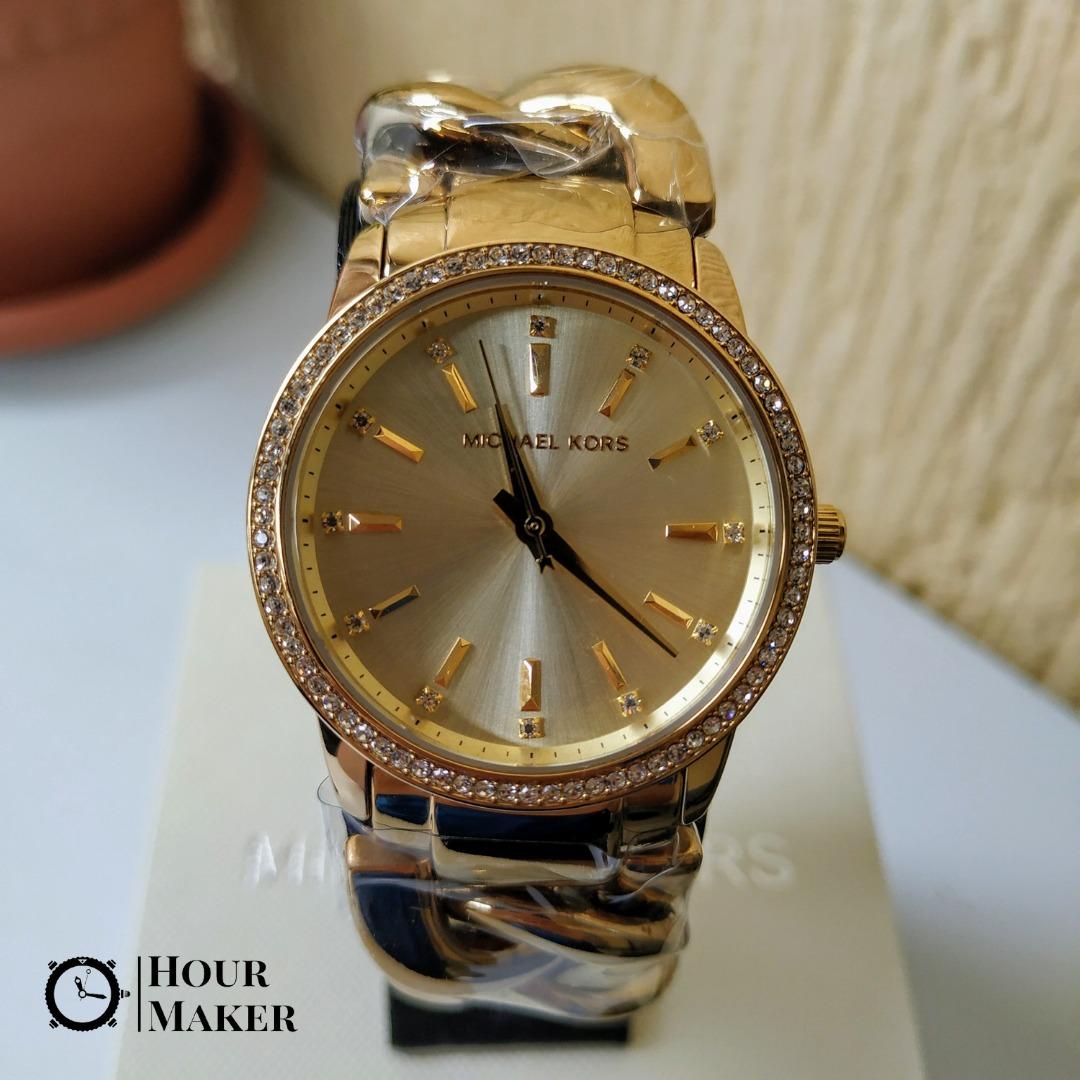 MICHAEL KORS Nini MK3235 Crystal Gold Dial Chain Link Ladies Watch ...