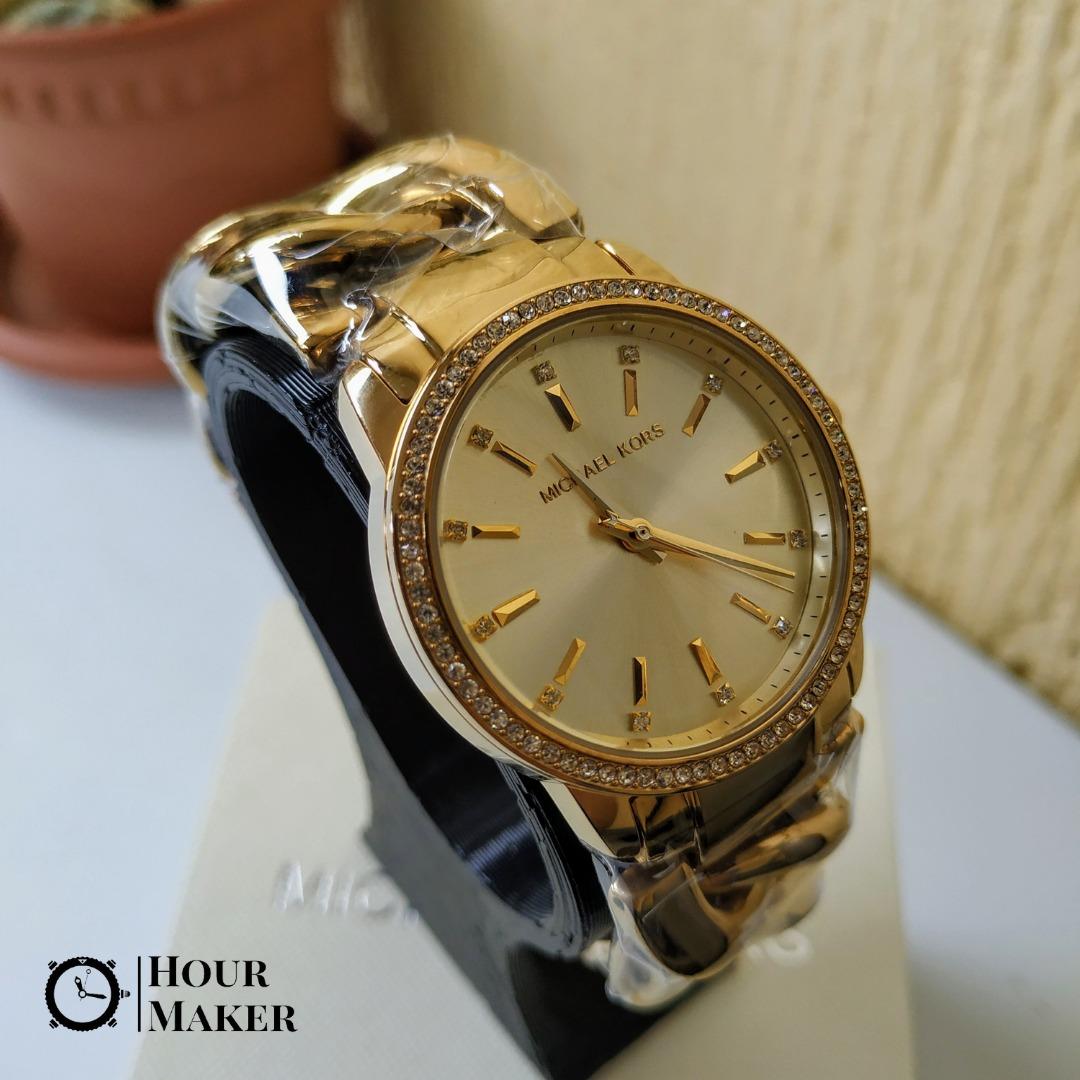 MICHAEL KORS Nini MK3235 Crystal Gold Dial Chain Link Ladies Watch ...