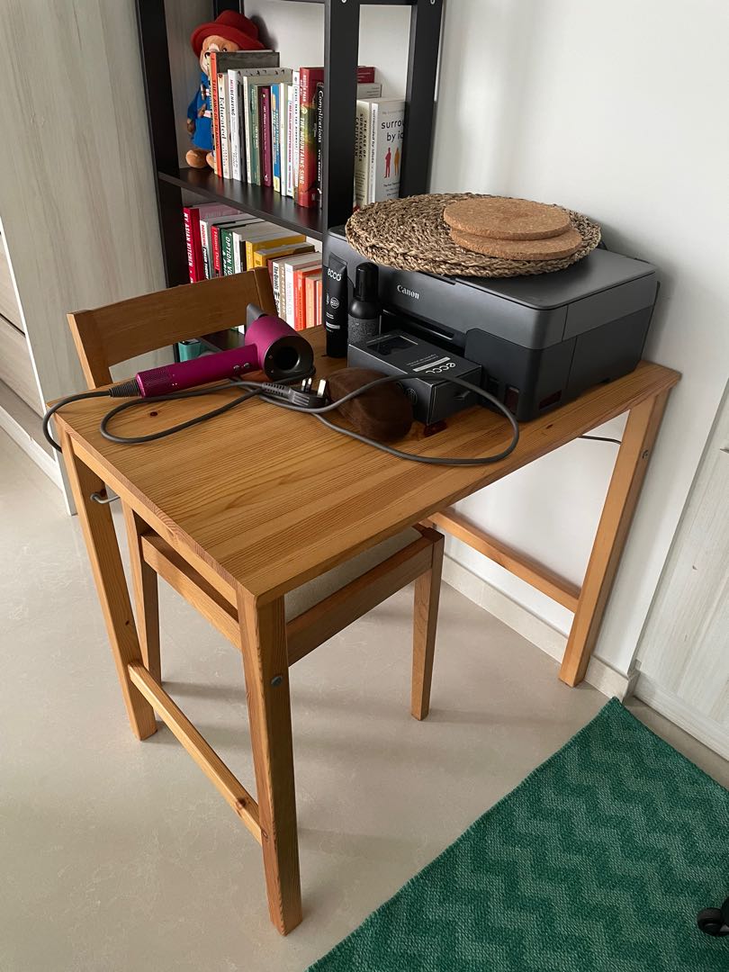 Muji Oak Wood Study Table Set, Furniture & Home Living, Furniture ...