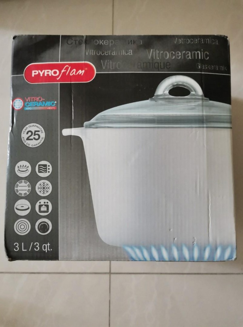 PyroFlam 3L Round Casserole, Glass lid, Furniture & Home Living ...