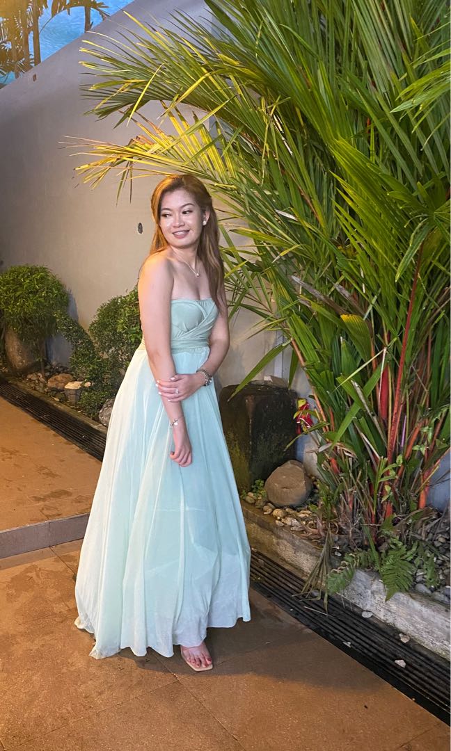 Sage Green Wedding Bridesmaid Infinity Gown Dress (many ways to wear), Women's Fashion, Dresses ...