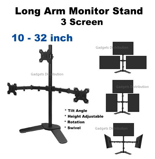 SM 10 to 32 Inch Triple 3 Three Screen Monitor TV Stand Mount Workspace ...