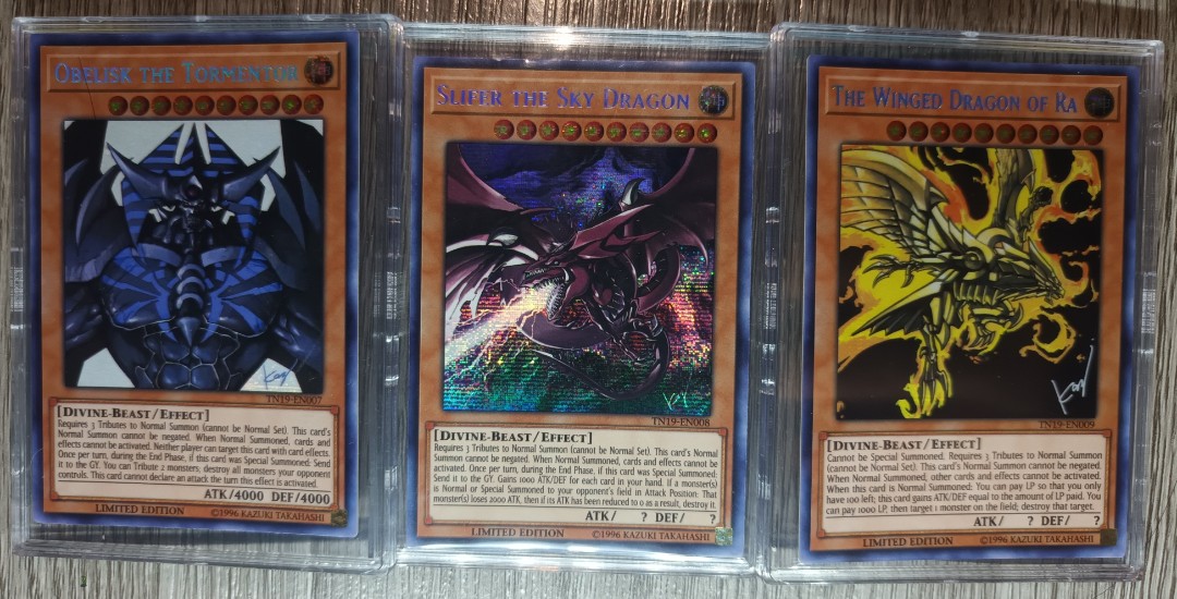 Yugioh All 3 Egyptian God Cards Set Ra Obelisk Slifer TN19 Prismatic ...