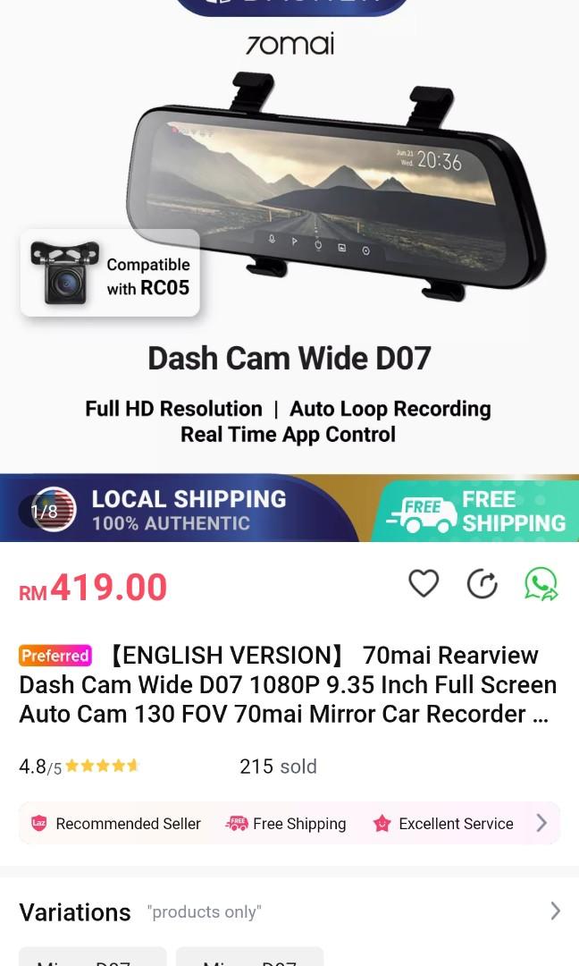 70mai 1080Hd car camera depan & reverse dashcam recorder, Auto ...