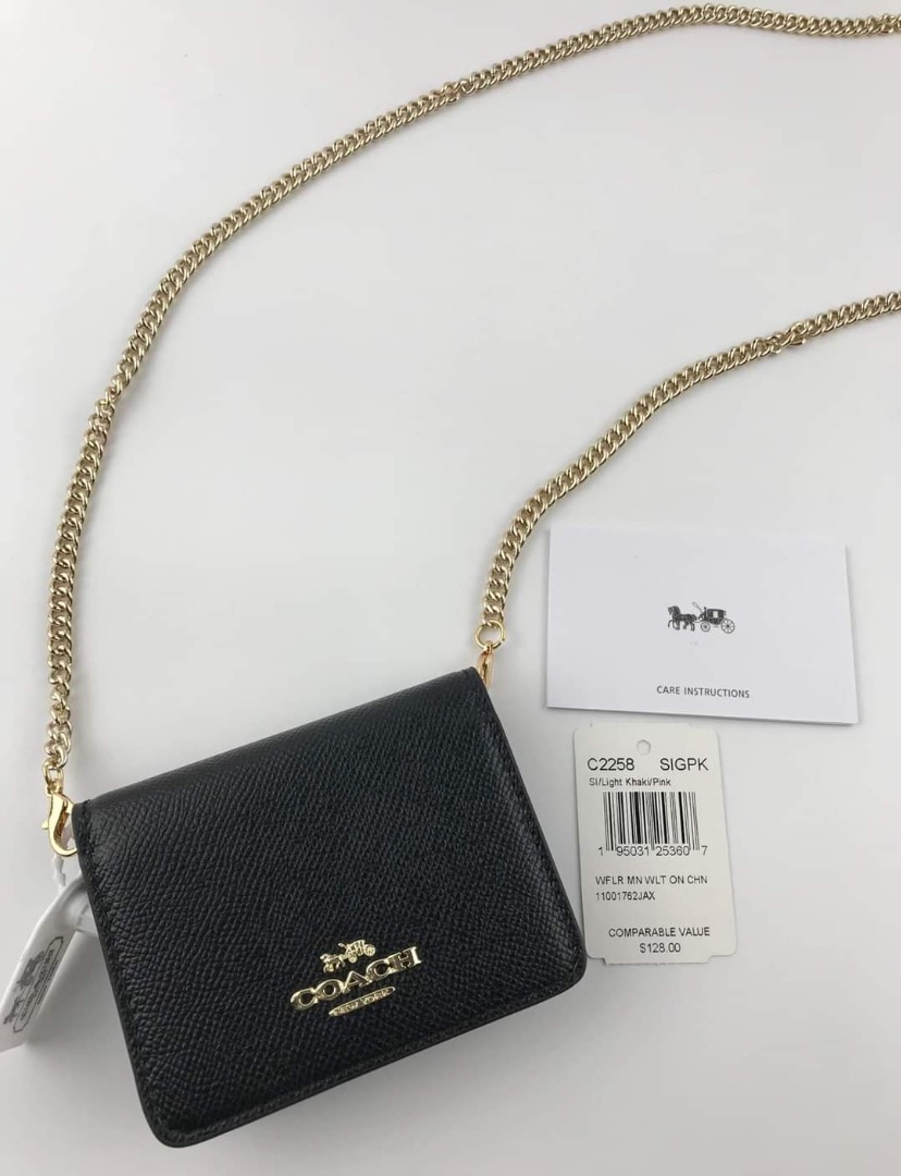 COACH Mini Chain Wallet black 4" (L) x 3" (H) x 1" (W), Women's Fashion ...