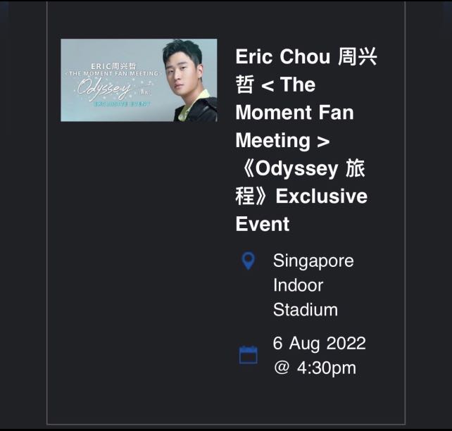 Eric Chou Fan Meet tickets , Tickets & Vouchers, Event Tickets on Carousell
