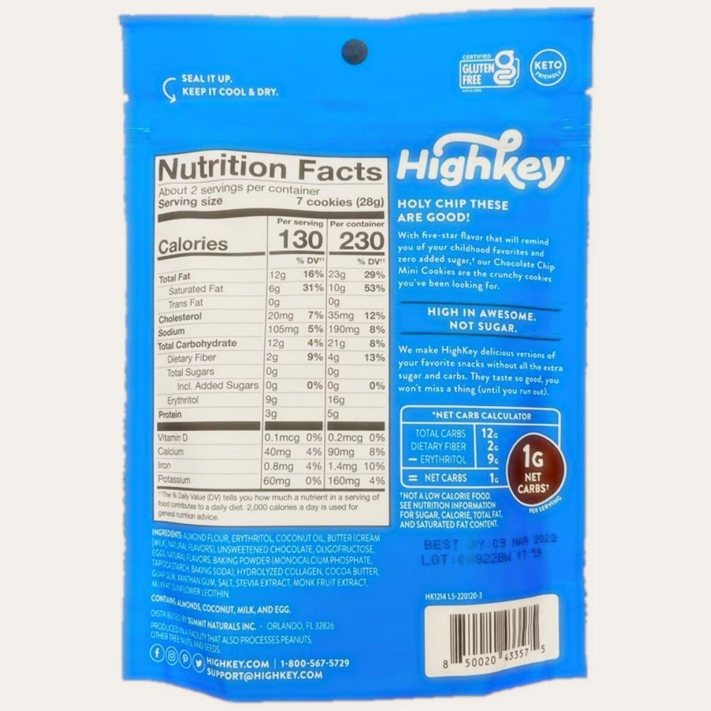 HighKey Keto-Friendly Mini Cookies – Chocolate Chip 生酮 低碳 朱古力粒曲奇 49.6g ...
