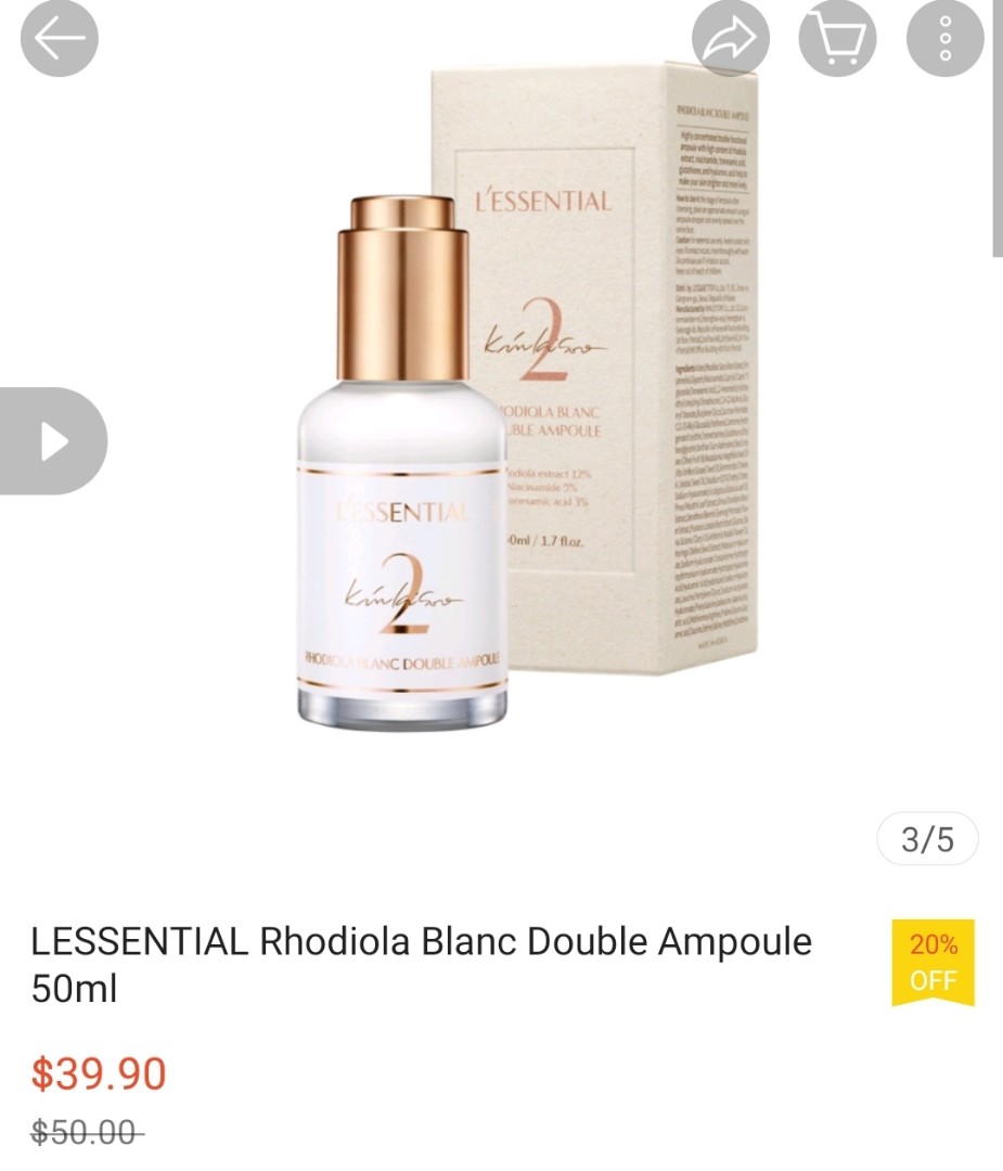Lessential Rhodiola Blanc Double Ampoule, Beauty & Personal Care, Face ...