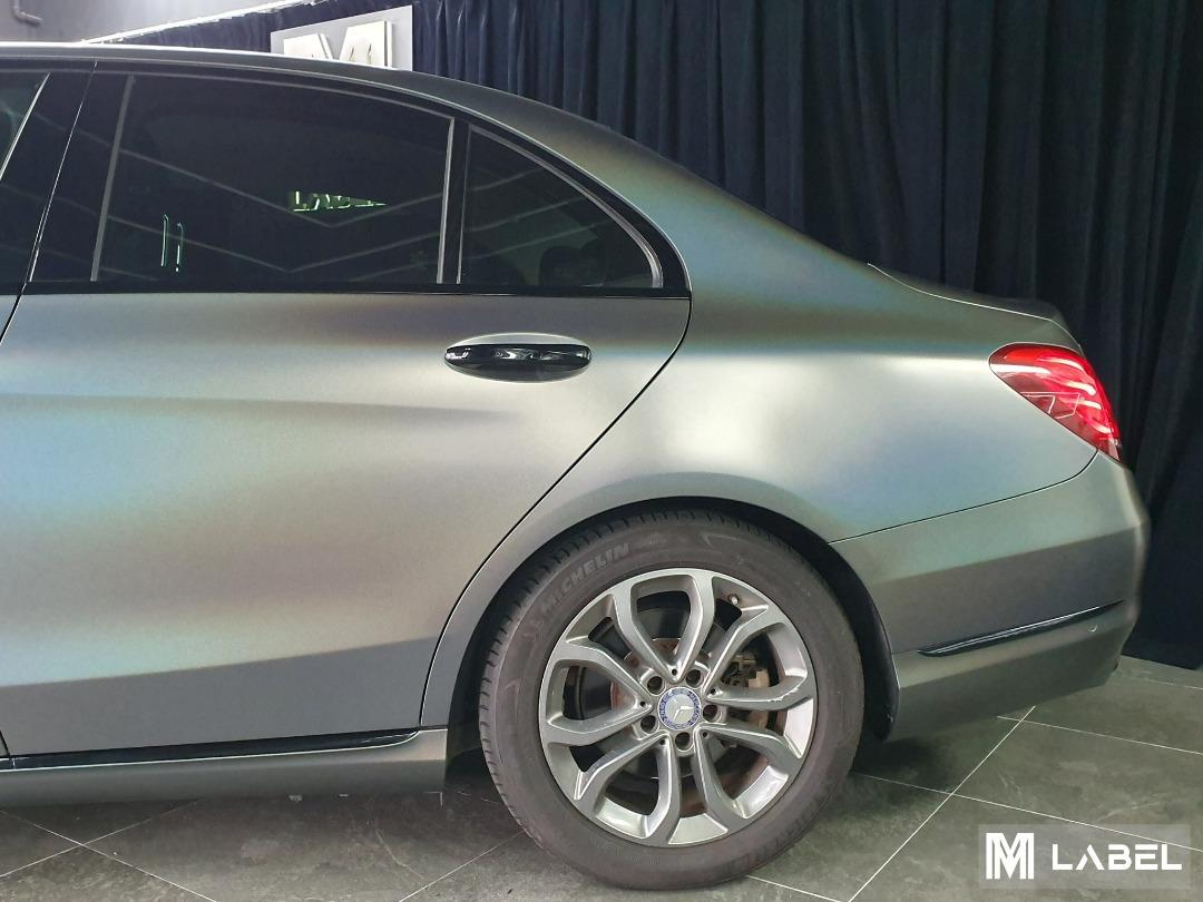 Mercedes Benz C180 Full Vinyl Wrap - Satin Holographic Grey, Car ...